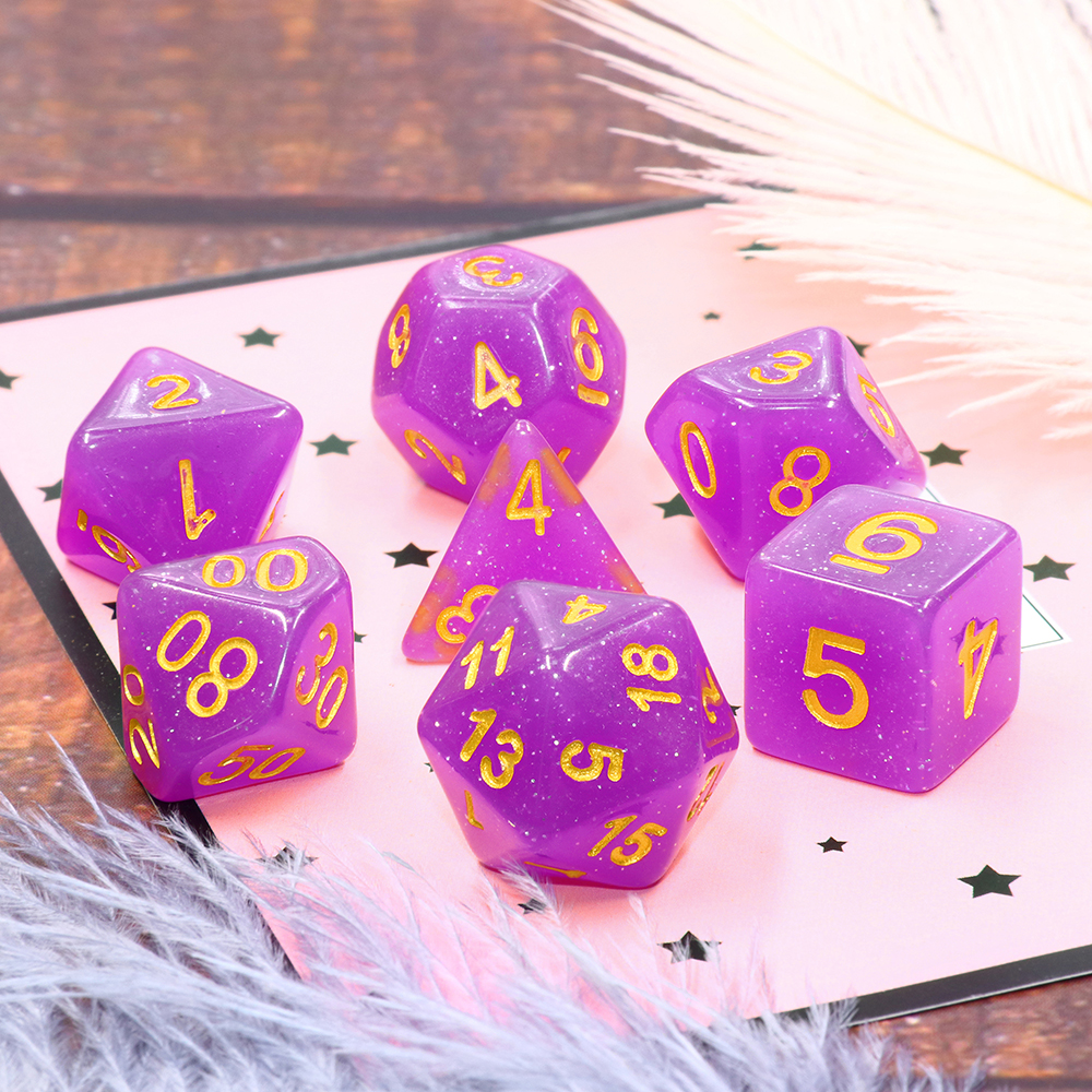 Purple Translucent Dice,Translucent Glitter Dice Set