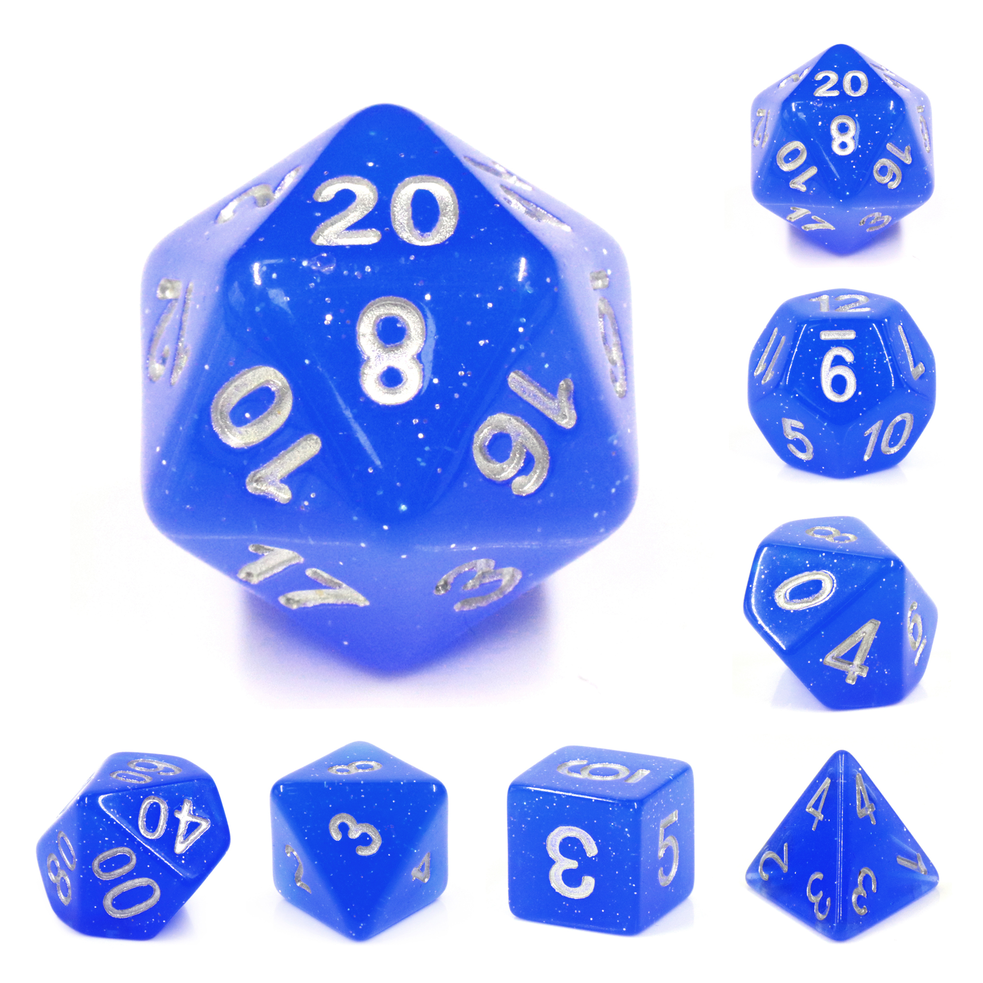 Deep Blue Translucent Glitter Dice Set