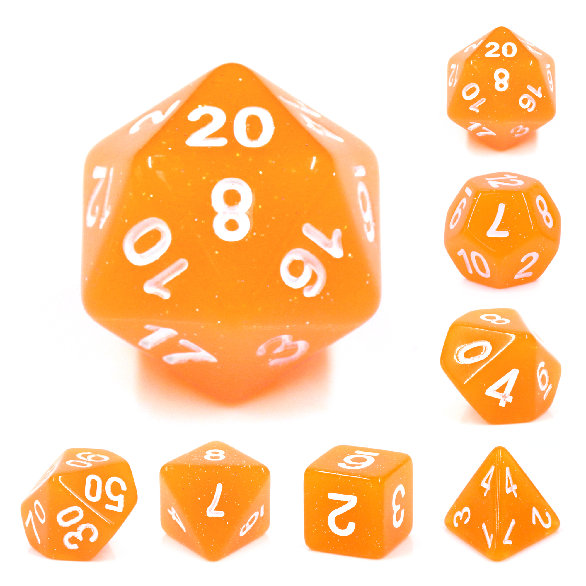 Orange Translucent Glitter Dice Set