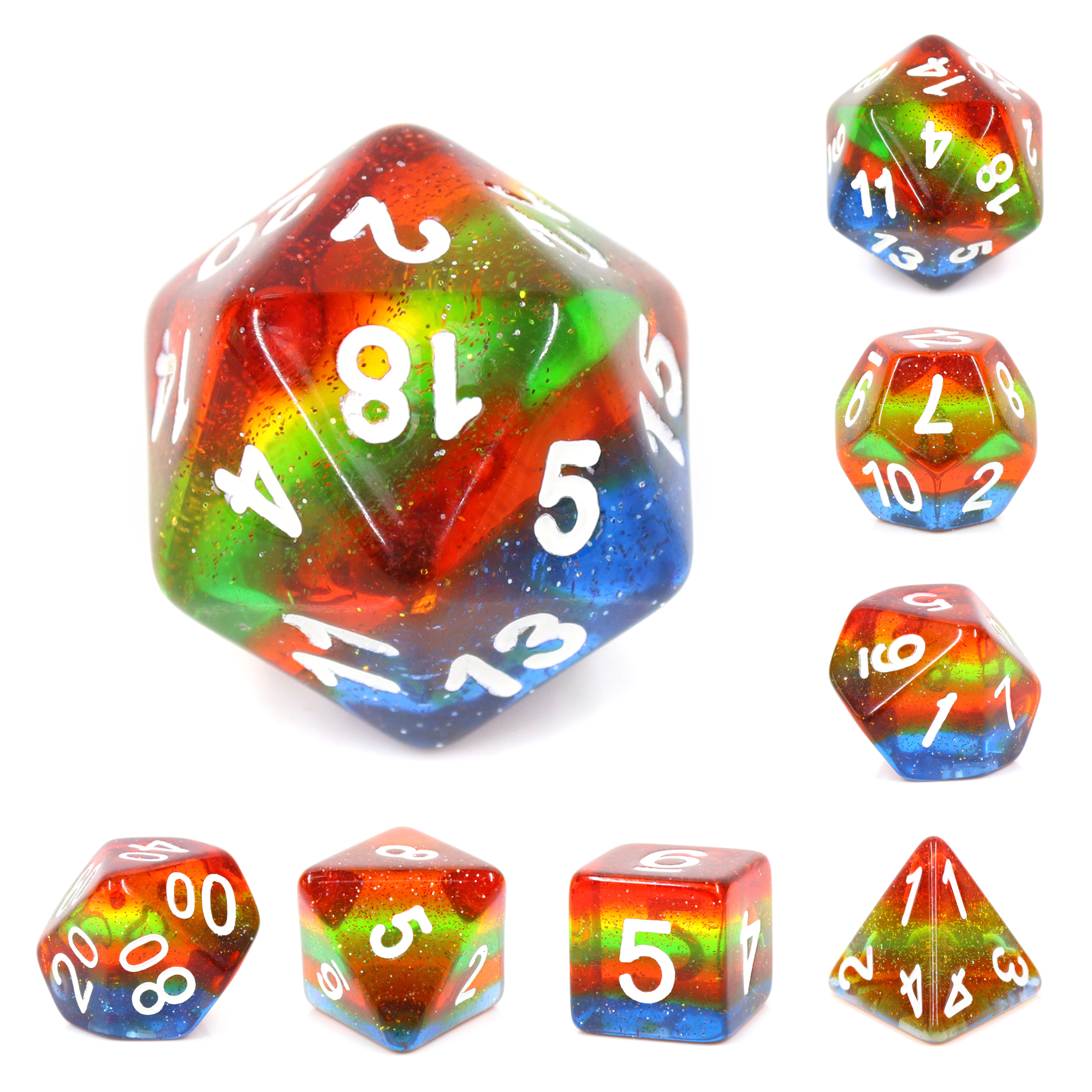 transparent glitter rainbow dice,Transparent Layer Dice Set