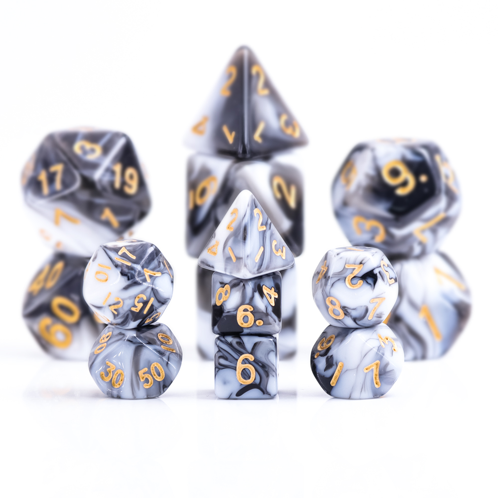 Mini Dice-Black/White Blend(golden font),Mini Dice