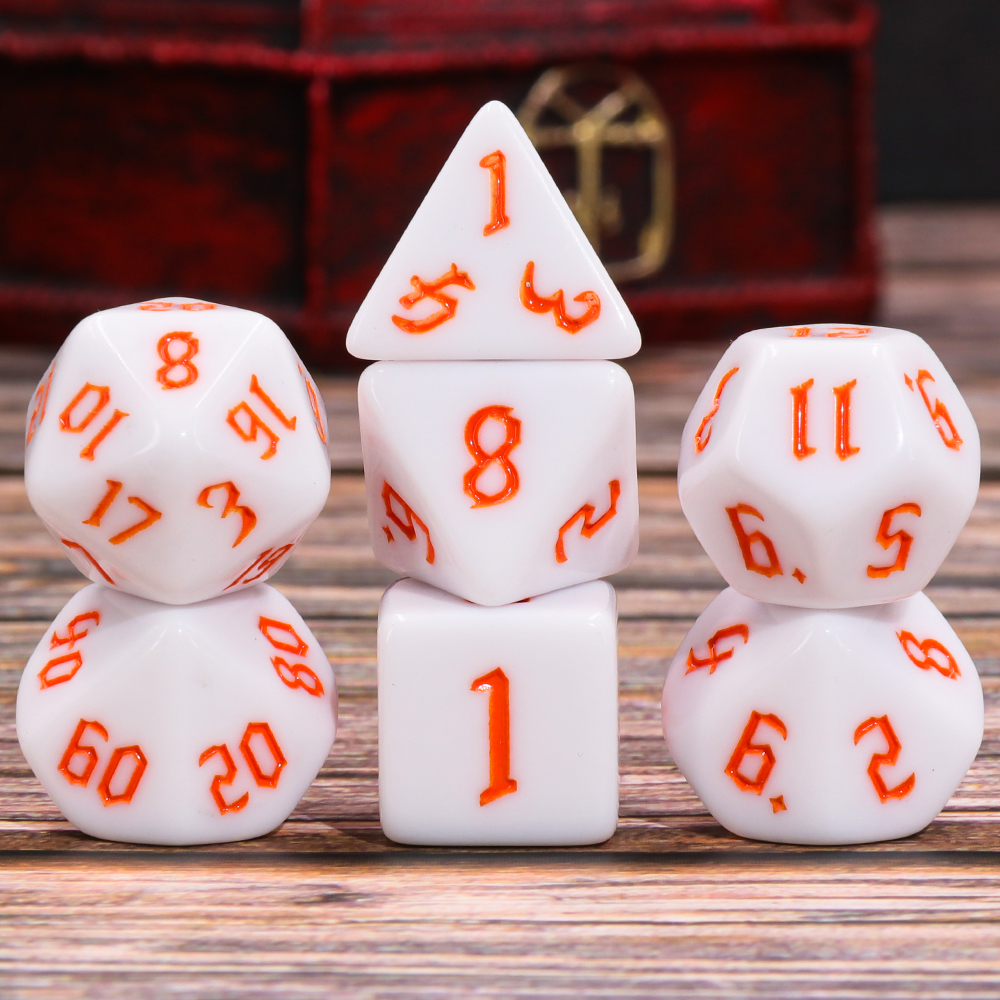 White Opaque dice(Orange font),Opaque Dice Set