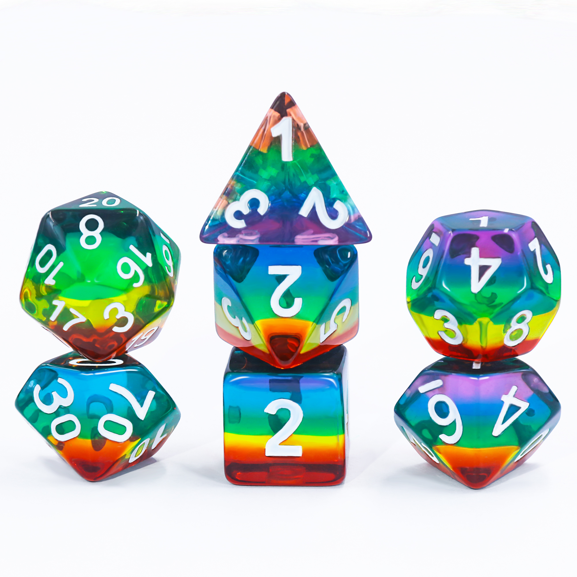 Transparent rainbow dice